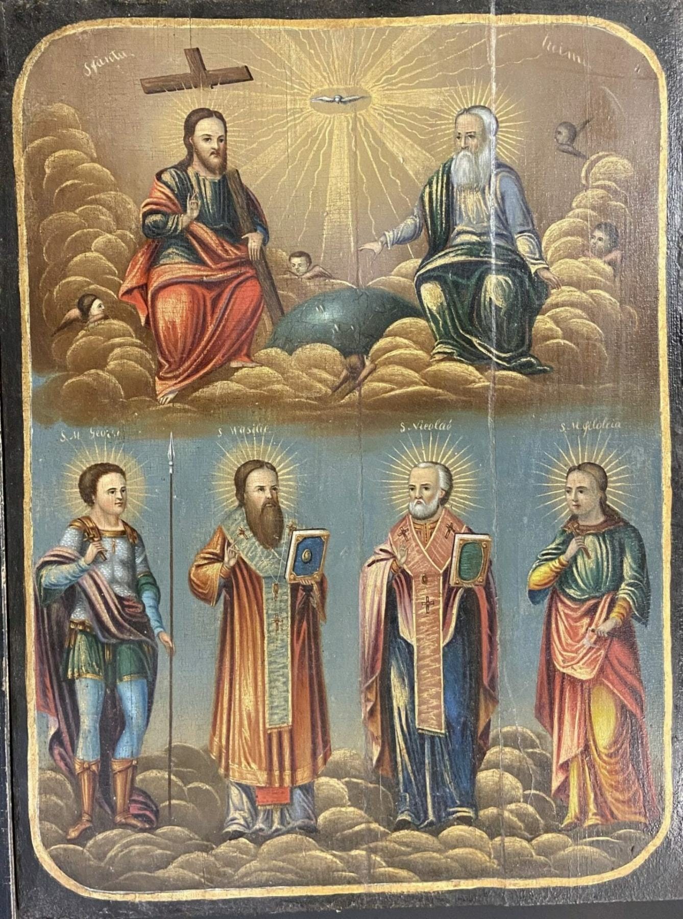 Icona con Cristo, Dio e i Quattro Evangelisti - Oliva - Stampe Antiche ...